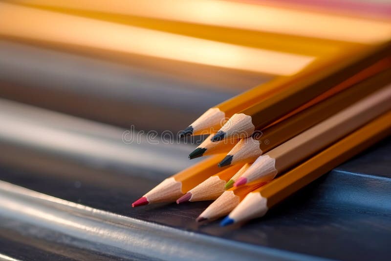 Group of Pencils Sitting Next To Each Other on Metal Surface ...