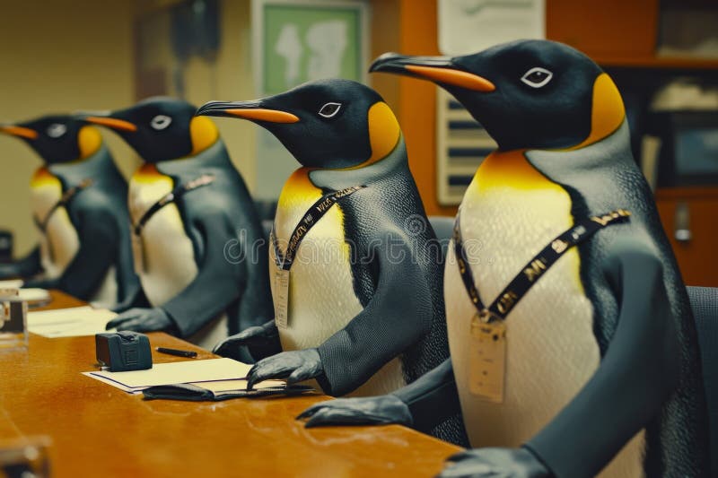 Penguins in Office Suits stock illustration. Illustration of computers ...