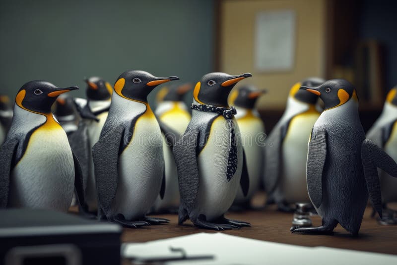 Penguins in Suits at Work stock illustration. Illustration of ...