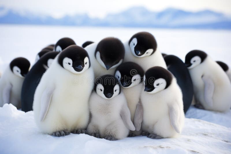 Group of Penguins Huddling for Warmth Stock Illustration - Illustration of generative, animal ...