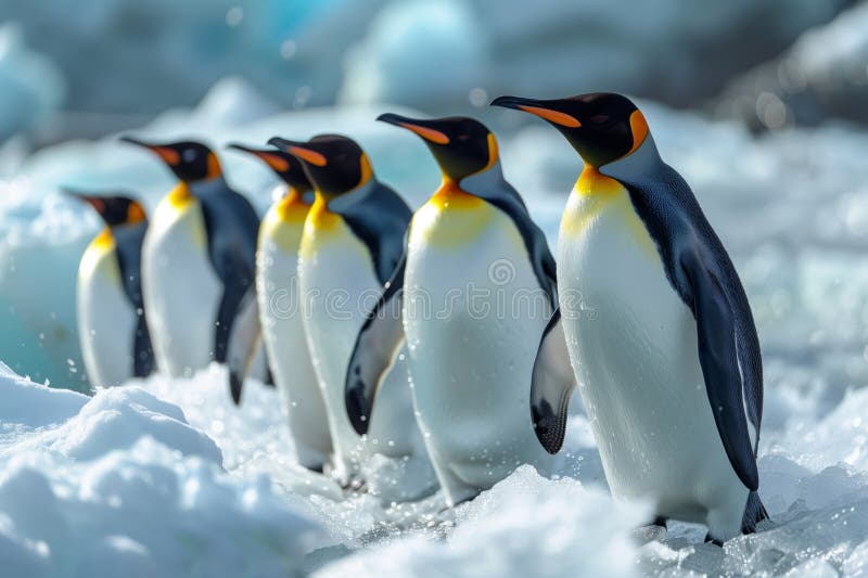 Group of Penguins on an Icy Landscape. Stock Photo - Image of ...