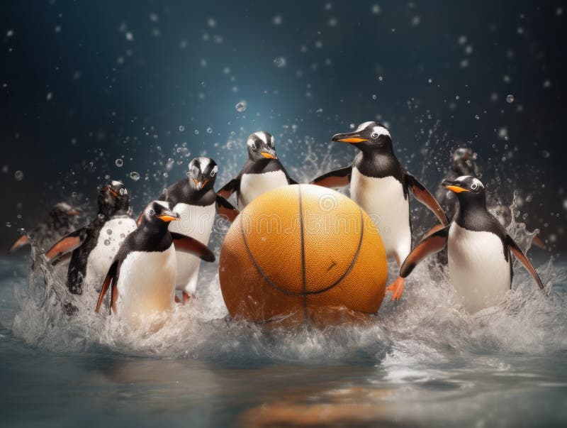 A Group of Penguins Playing Basketball in the Water. Generative AI ...