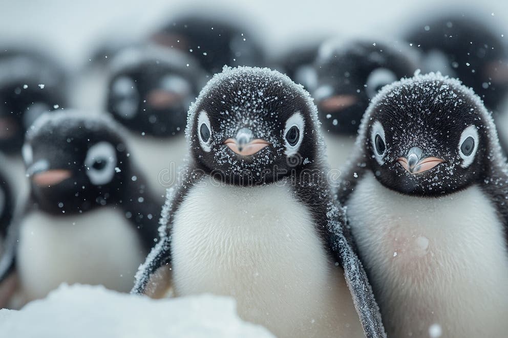 A Group of Penguins on a Snowy Day. Adelie Penguins Stock Image - Image ...