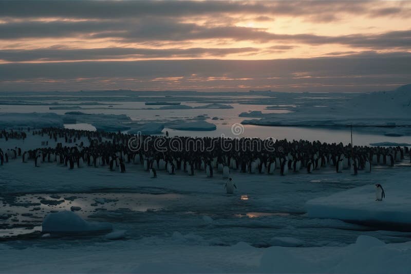 A Group of Penguins at the South Pole, Generative AI Stock Illustration ...