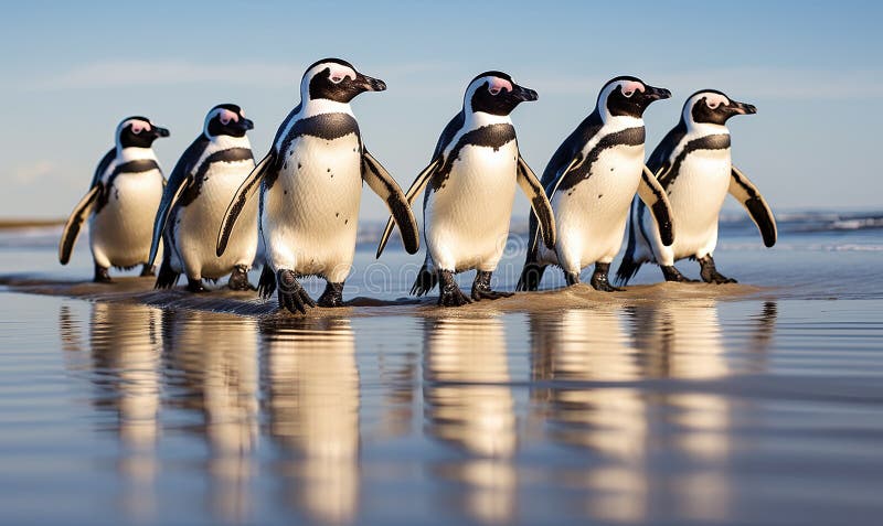 Group of Penguins Standing on Beach Stock Illustration - Illustration ...