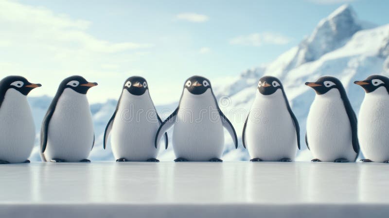 A Group of Penguins Standing in a Row on Top of Snow, AI Stock Photo ...