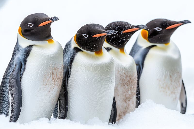 Group of Penguins Standing Together in Snowy Environment Stock Photo ...
