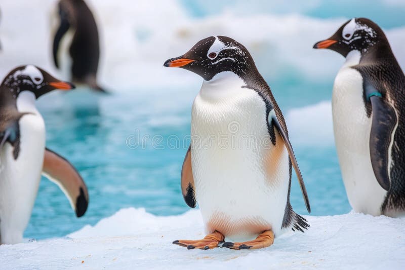 A Group of Penguins Standing Together on the Snowy Ground, Waiting for ...