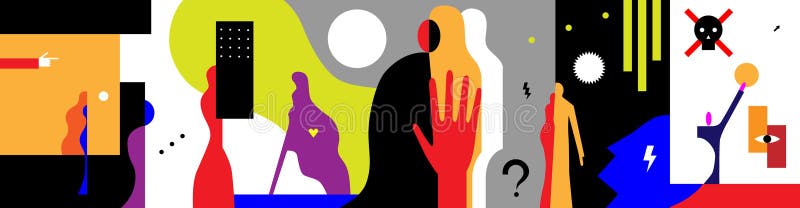 Group of People Abstract Vector Illustration , Multicolored Horizontal ...