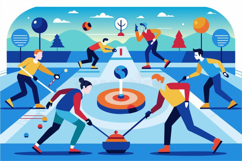 A Group of People Actively Engaged in a Game of Curling on the Ice ...