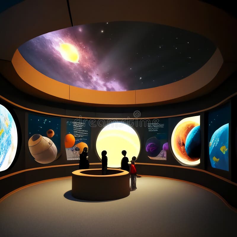 Group of People Admiring the Display of Various Planets in a ...