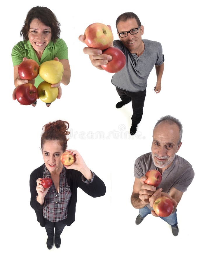 Group of People with Apple on White Background Stock Image - Image of ...
