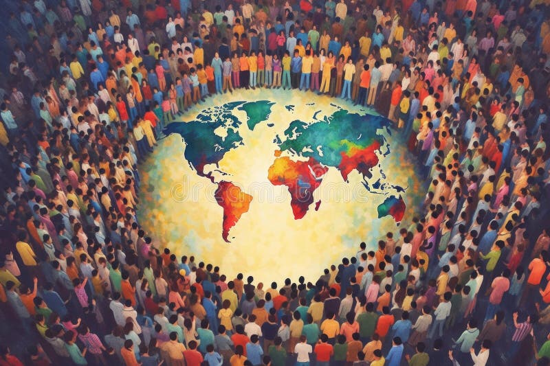 Group of People Around Planet Earth. Generative AI Stock Illustration ...
