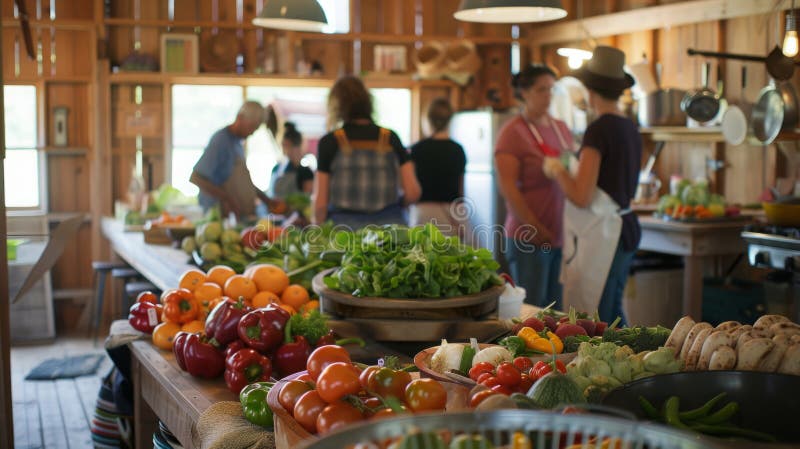 Group of People Around Table Full of Vegetables Stock Photo - Image of ...