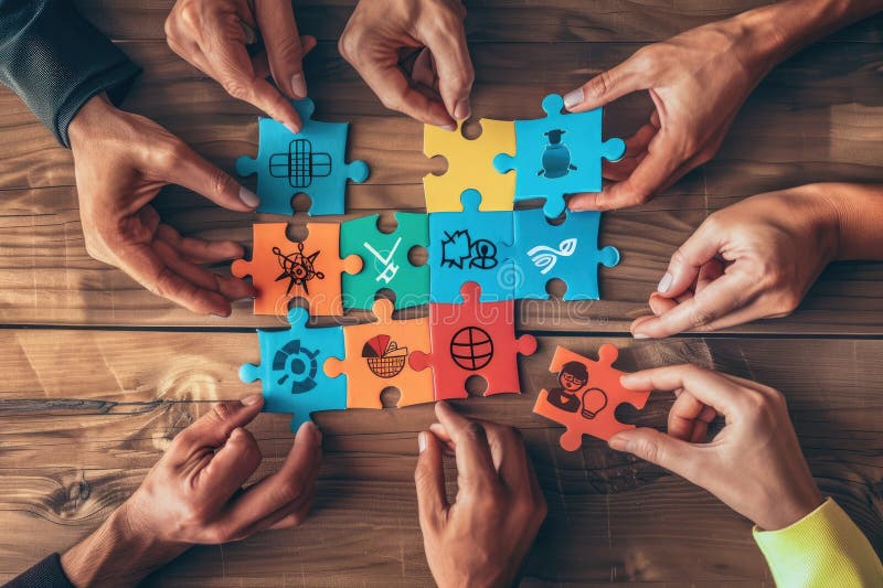 People Solving Puzzle Together on a Table, Enjoying Leisure Time ...