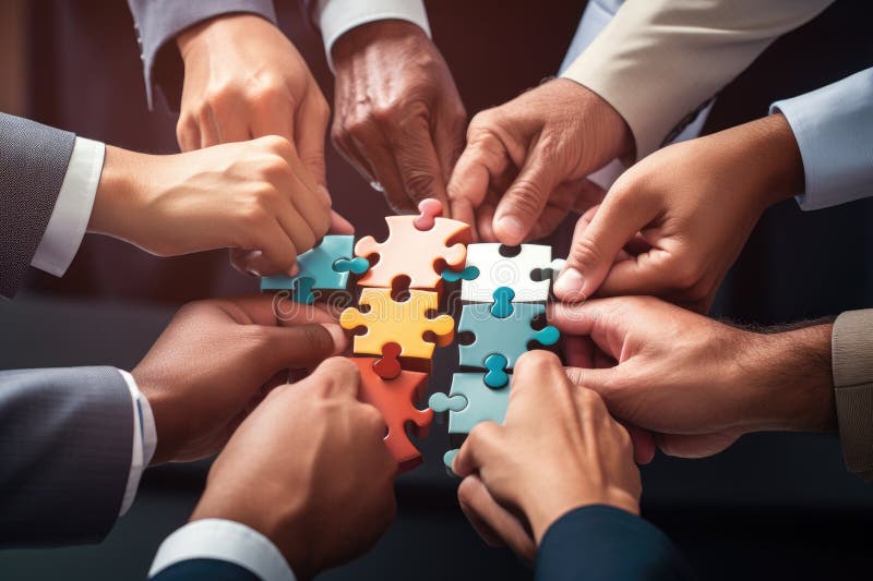 Group of People Assembling a Puzzle Together, Puzzle, Business Hands ...