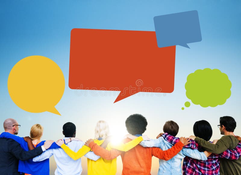 Group of People Backwards with Speech Bubbles Stock Image - Image of ...