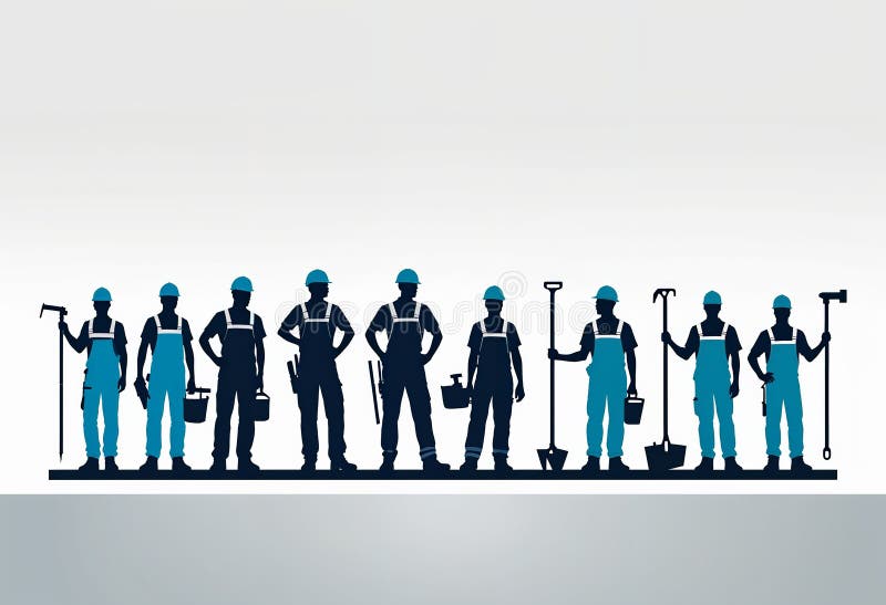A Group of People with Blue Uniforms and Each Holding a Construction ...