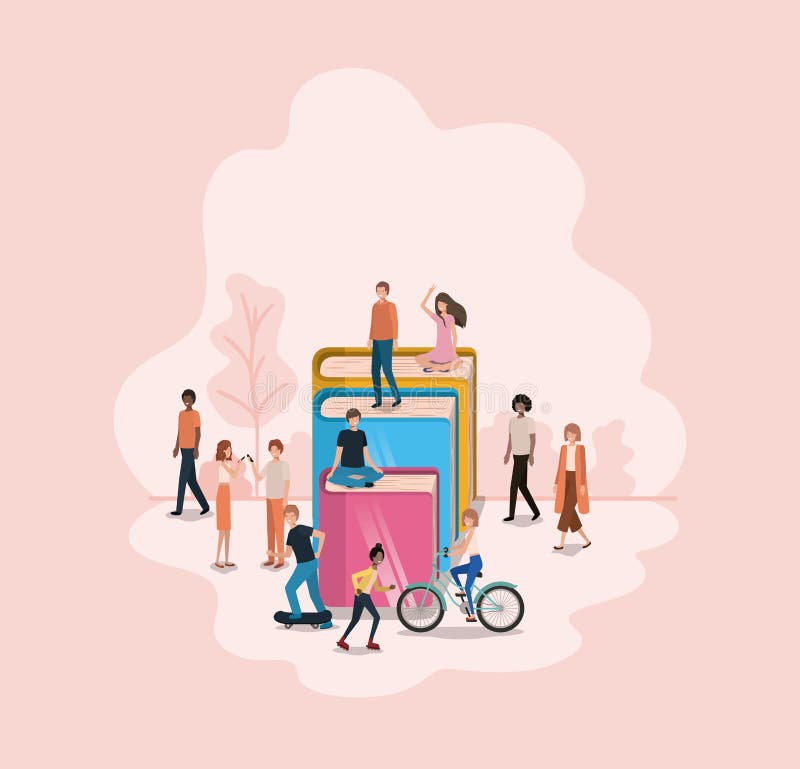 Group of People with Books Avatar Character Stock Vector - Illustration ...