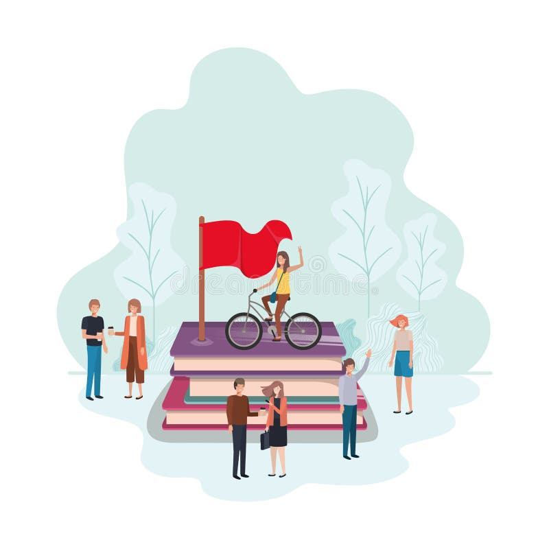 Group of People with Books and Flag Avatar Character Stock Vector ...