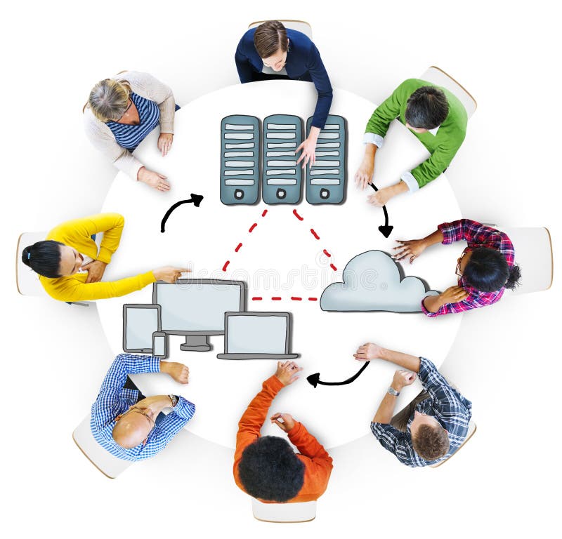 Group of People Brainstorming about Computer Connection Stock Photo ...