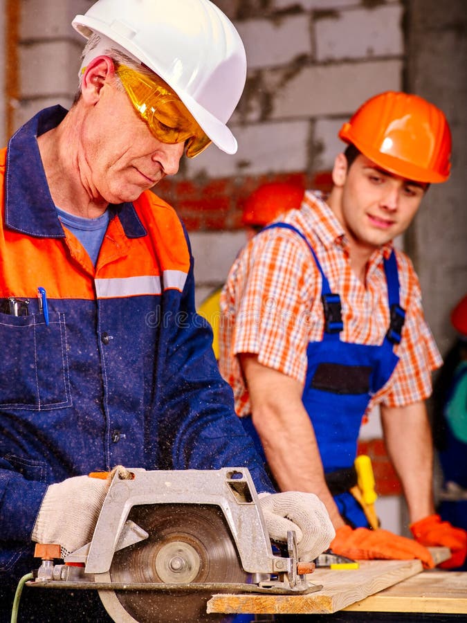 Group People Builder with Circular Saw Stock Photo - Image of builder ...
