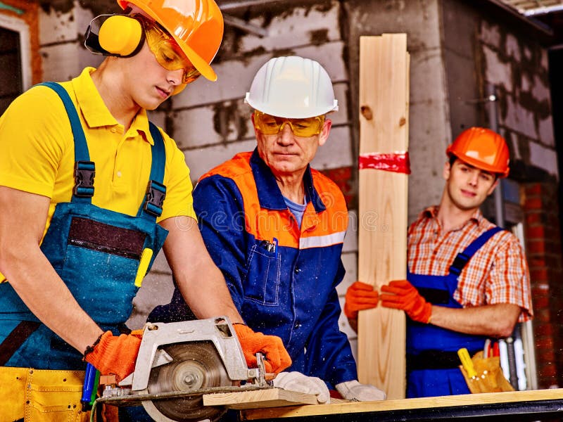 Three builder photos stock image. Image of repairman - 12034561