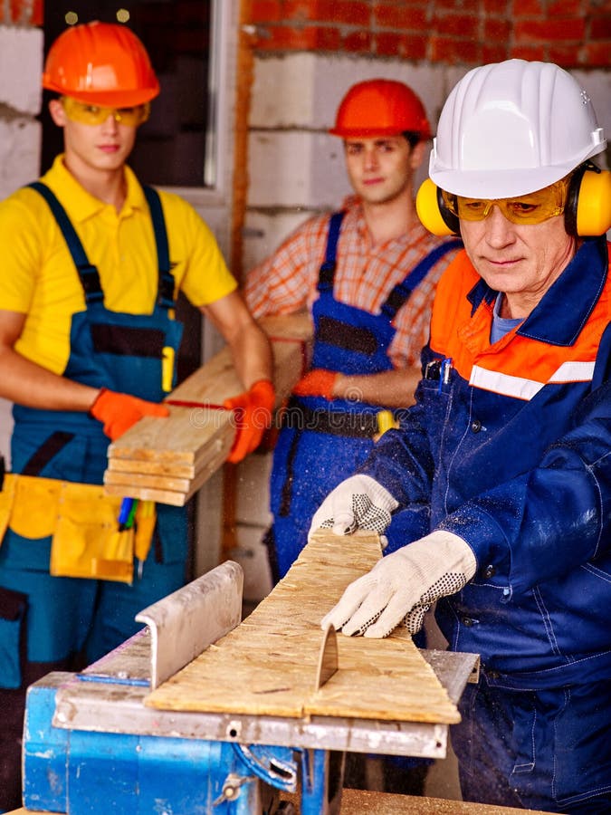 Group People Builder with Circular Saw Stock Photo - Image of hardhat ...