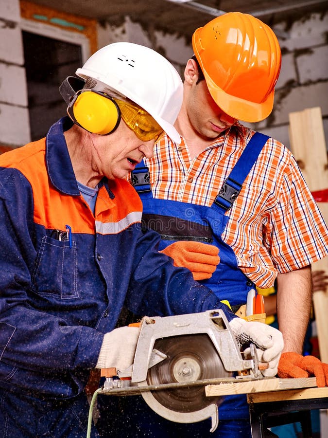 Group People Builder with Circular Saw Stock Image - Image of labor ...