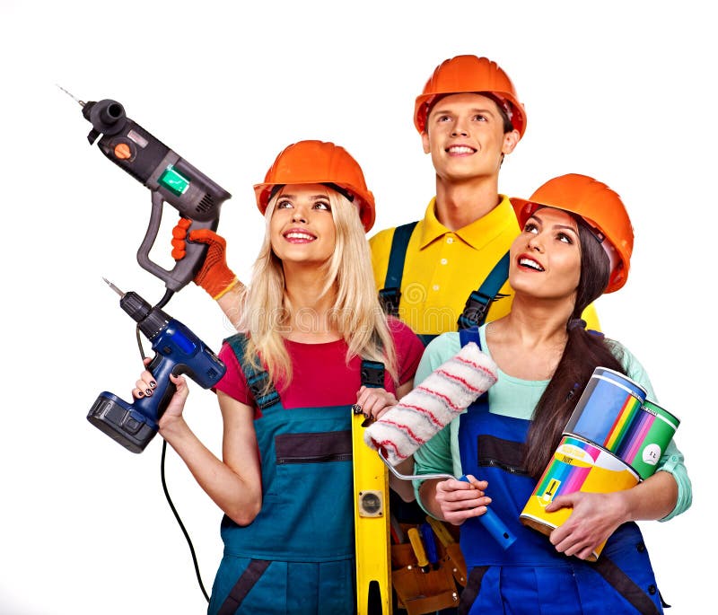 Group People Builder with Construction Tools. Stock Photo - Image of ...