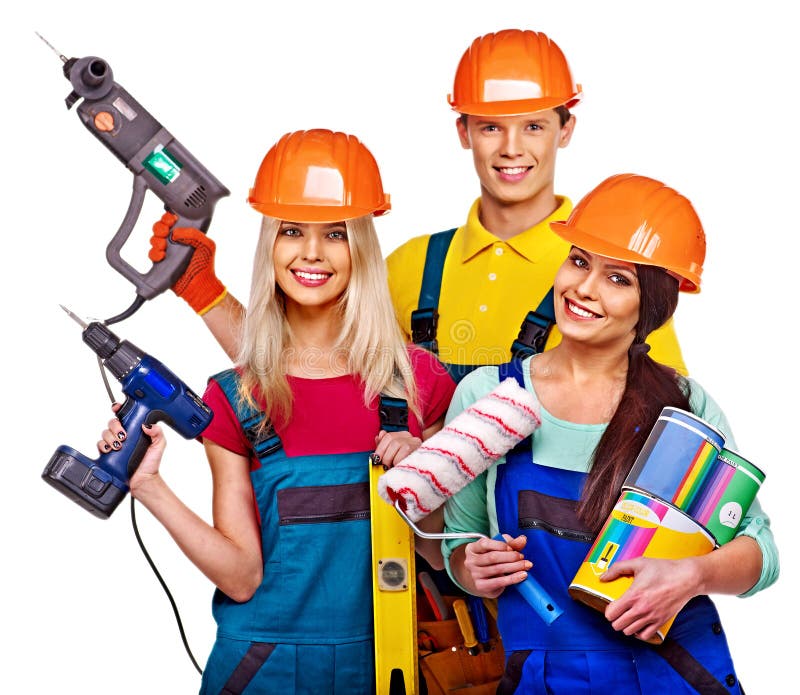 Group People Builder with Construction Tools. Stock Image - Image of ...