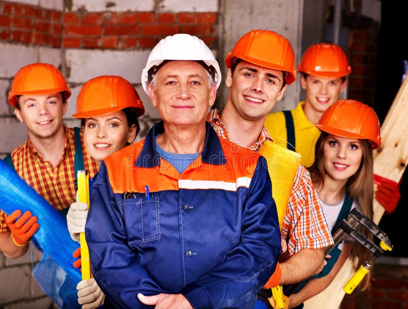 Group People in Builder Uniform. Stock Image - Image of builder ...