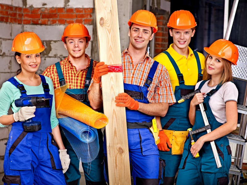 Group People in Builder Uniform. Stock Image - Image of remodel ...