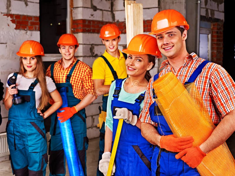 Group People in Builder Uniform. Stock Photo - Image of flat, builder ...