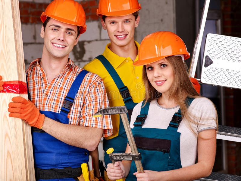 Group People in Builder Uniform Stock Image - Image of house ...