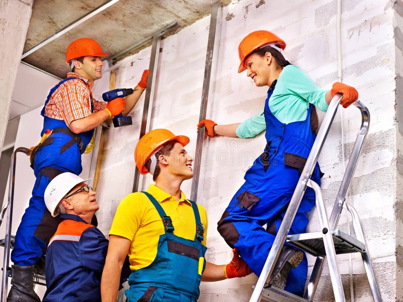 Group People in Builder Uniform. Stock Photo - Image of building ...