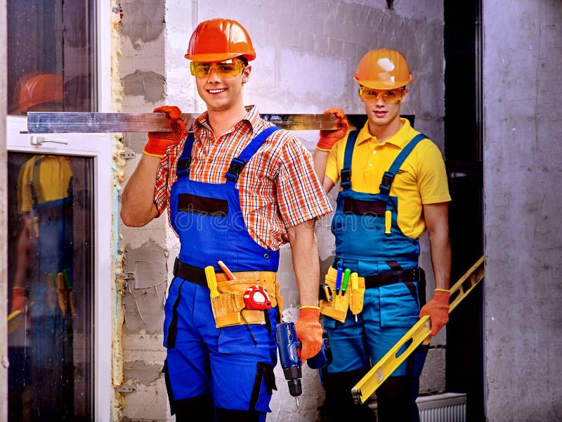 Group People in Builder Uniform Stock Image - Image of constructor ...