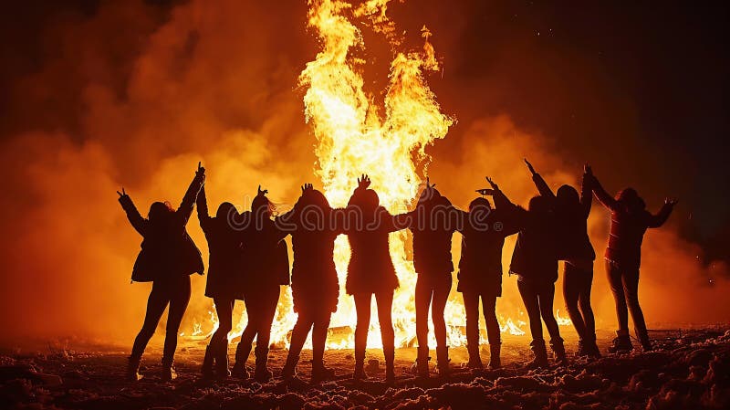 A Group of People Burn Fires in Nature Stock Image - Image of fireplace ...