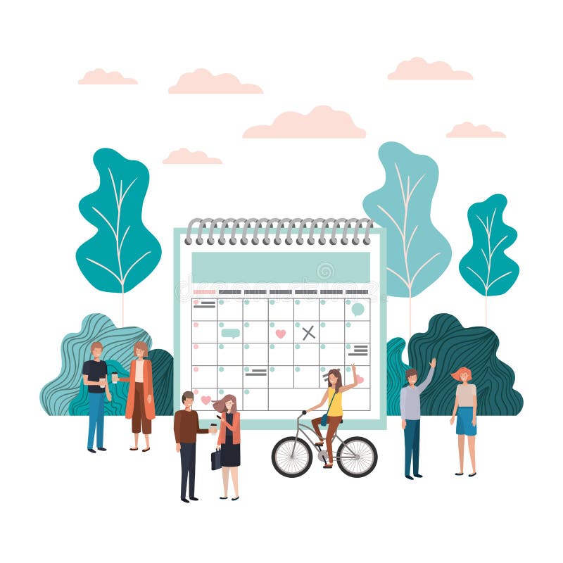 Group of People with Calendar Reminder Avatar Character Stock Vector ...