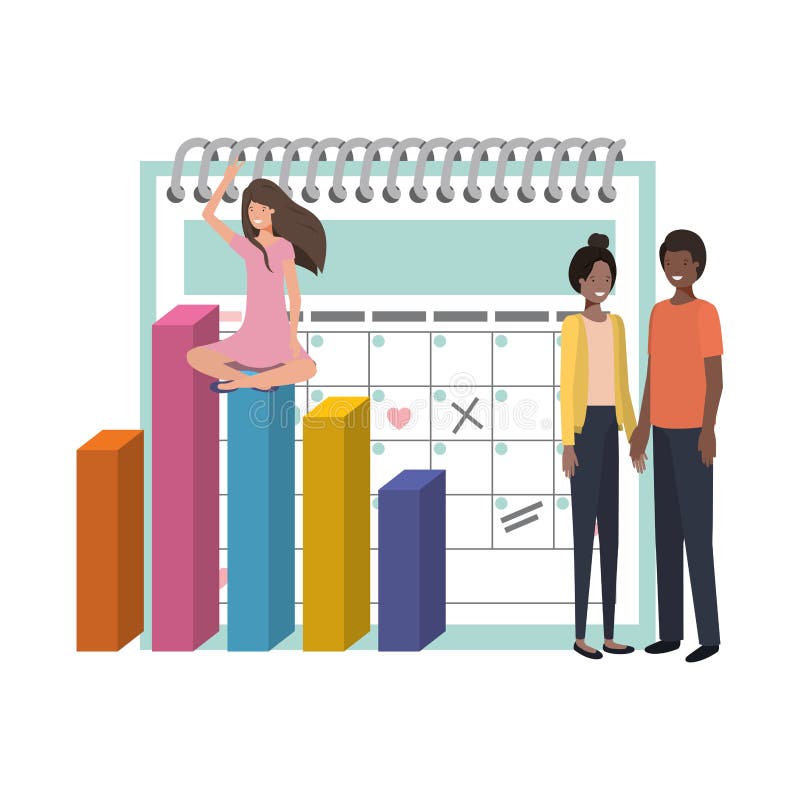 Group of People with Calendar Reminder and Statistics Charts Stock ...