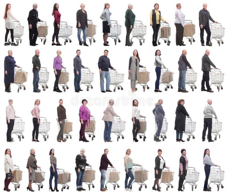 A Group of People with a Shopping Cart Point Their Fingers in Front of ...