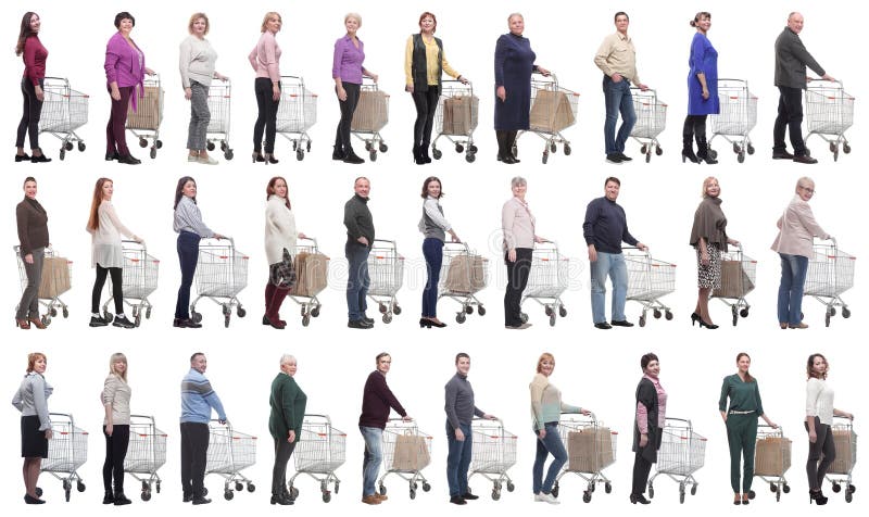 A Group of People with a Shopping Cart Point Their Fingers in Front of ...