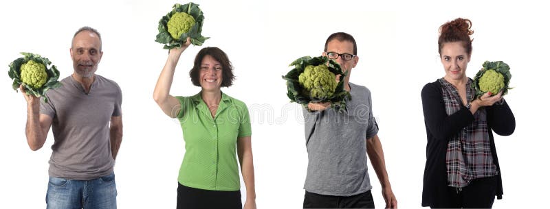 Group of People with Cauliflower on White Background Stock Image ...