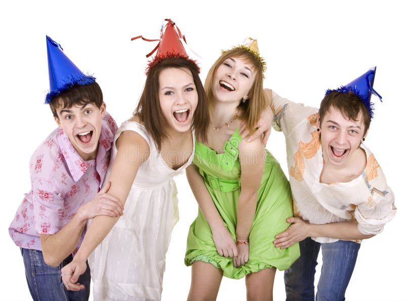 Group of People Celebrate Birthday. Isolated. Stock Photo - Image of ...