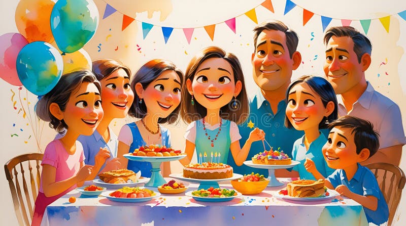 Group of People Celebrating Birthday Stock Illustration - Illustration ...