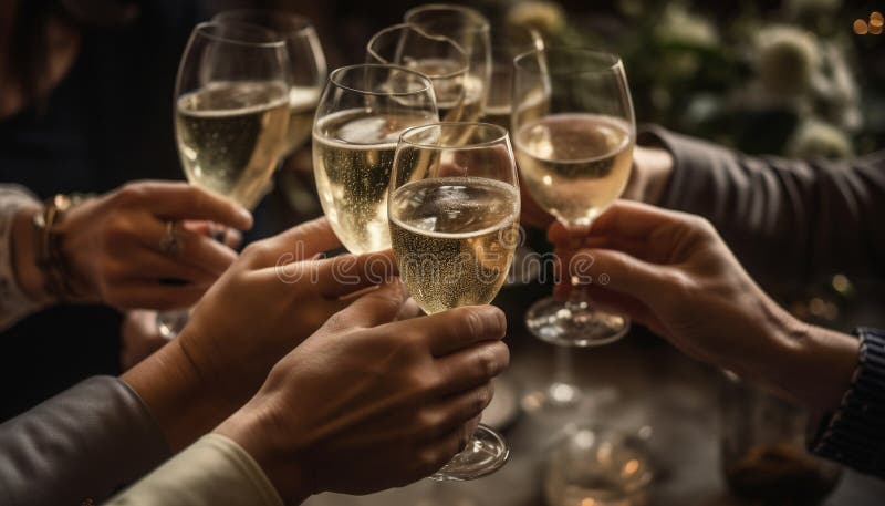 Group of People Celebrating with Champagne, Enjoying a Social Gathering ...