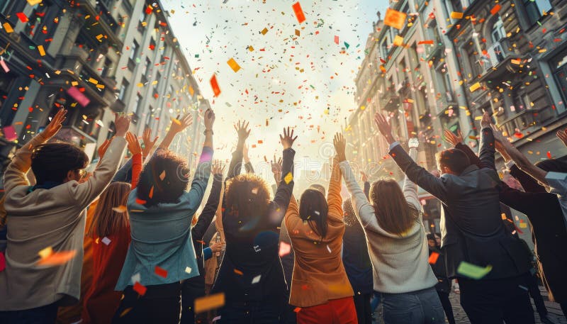 A Group of People are Celebrating with Confetti Stock Illustration ...