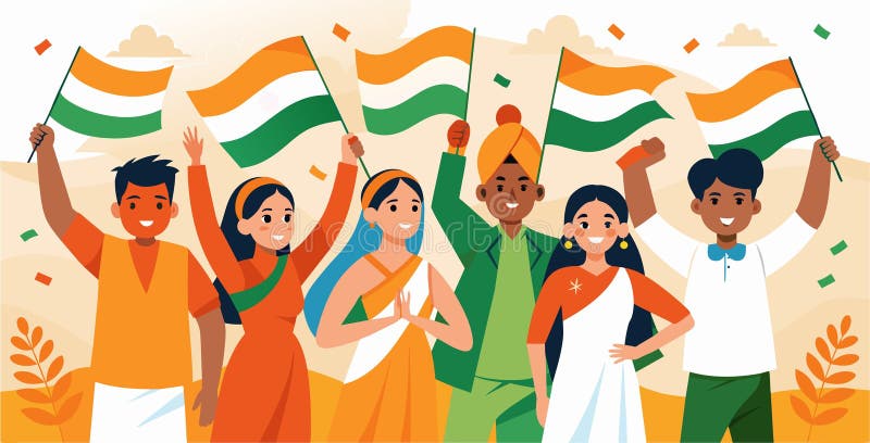 Group of People Celebrating Indian Independence Day Stock Vector ...