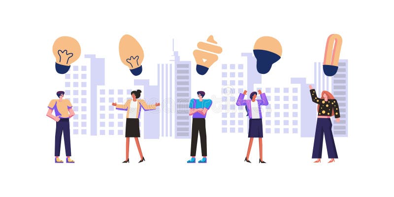 Group of People Characters are Thinking Over an Idea Flat Stock Vector ...