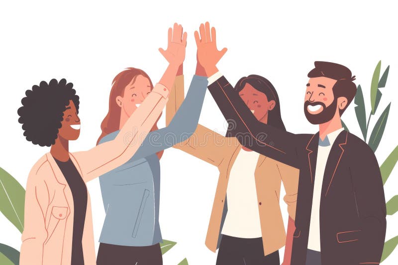 A Group of People Cheering and Celebrating with a High Five Gesture ...